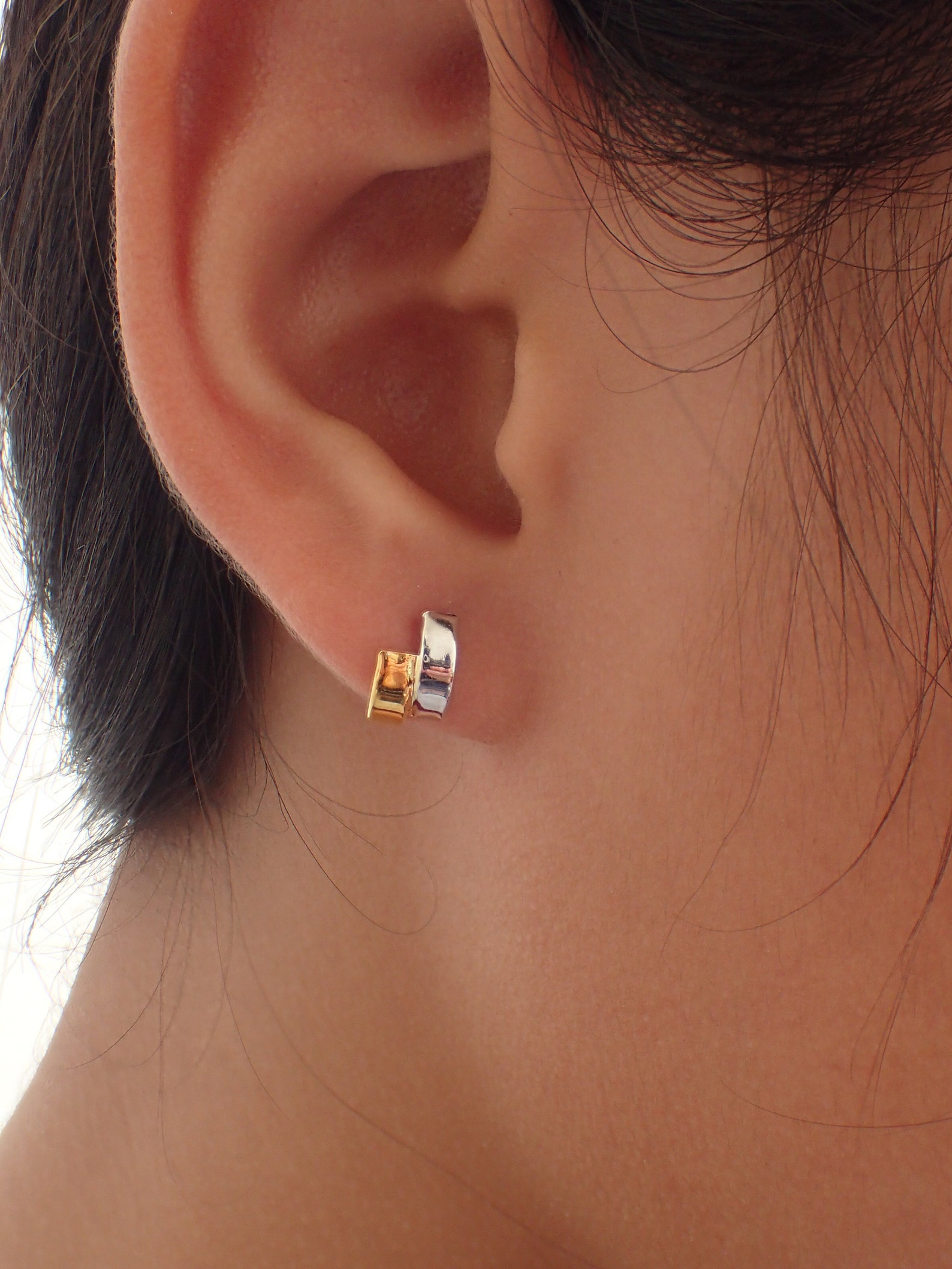 Two Tone Earrings / Earrings Gift for Her / 14k Solid Gold Two Color ...