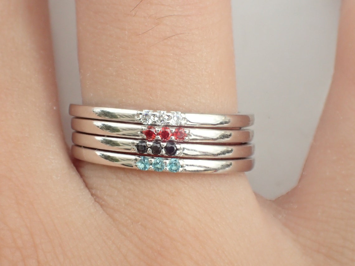 Dainty 3 Diamond Ring White Gold 3 Stone Ring 3rd Year Gift | Etsy