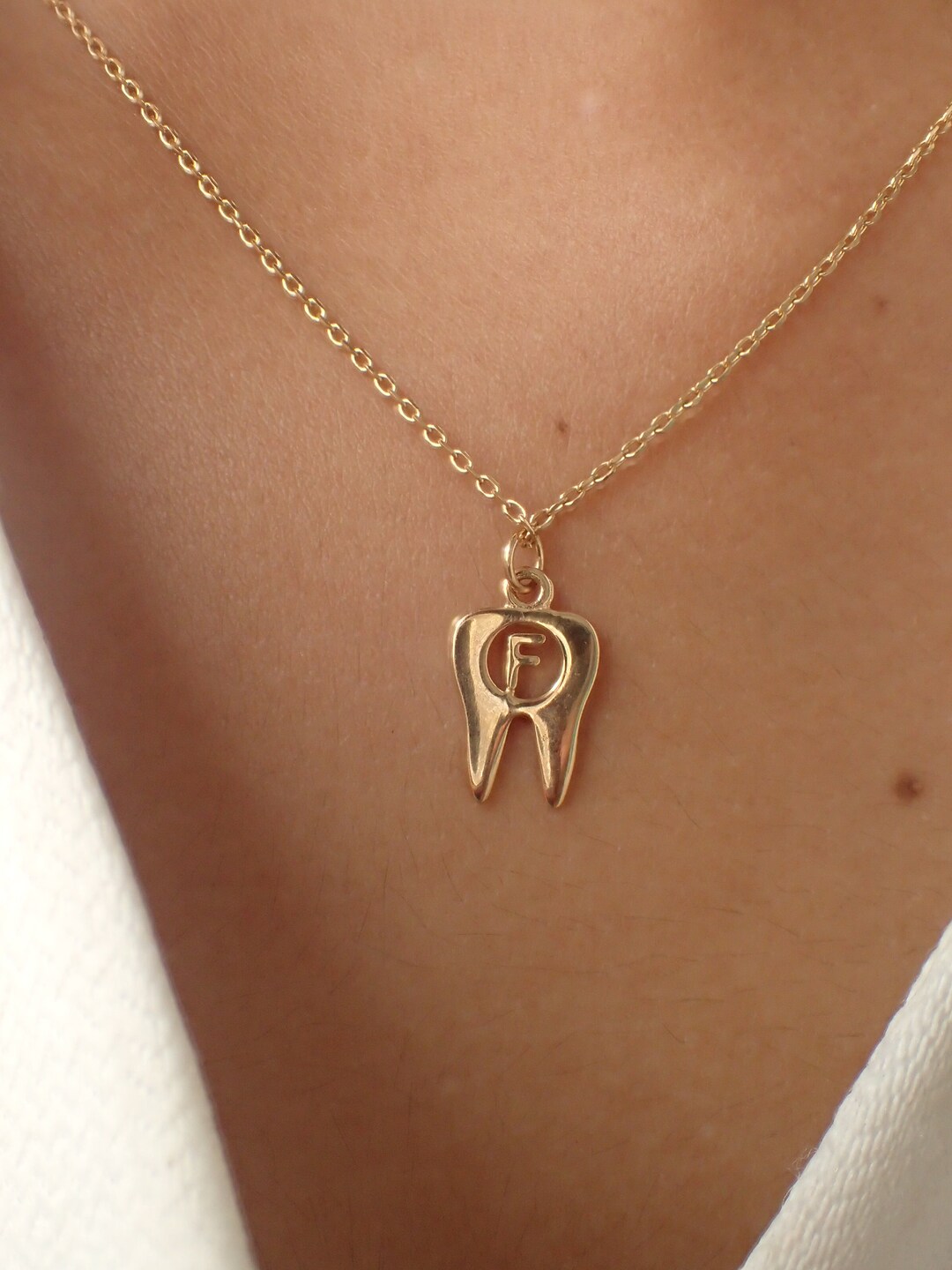 Tooth Initial Necklace / Sterling Silver Tooth Charm / Dental Necklace ...