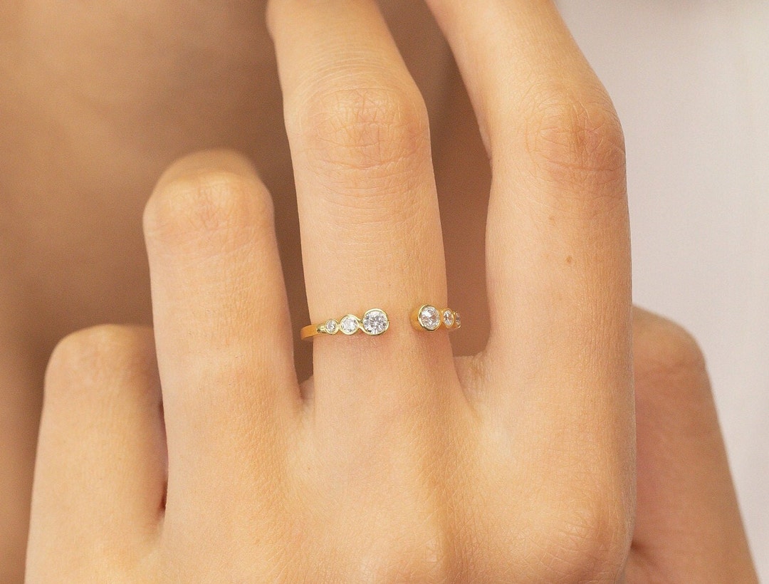 Bezel Set Diamond Open Ring, Open Cuff Diamond Band, Stackable Ring ...