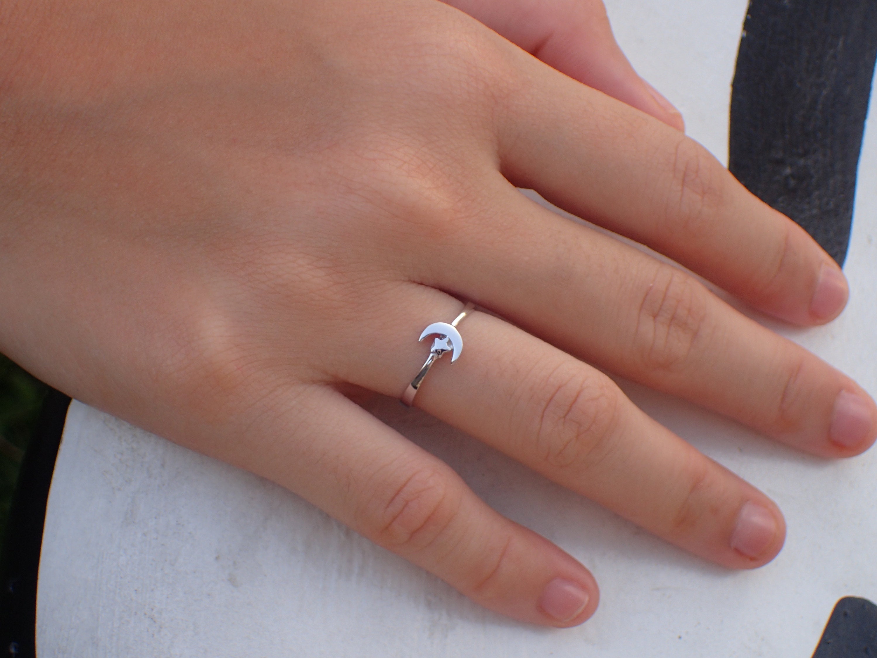 Moon and Star Ring / Sterling Silver Moon Ring / Promise Ring ...