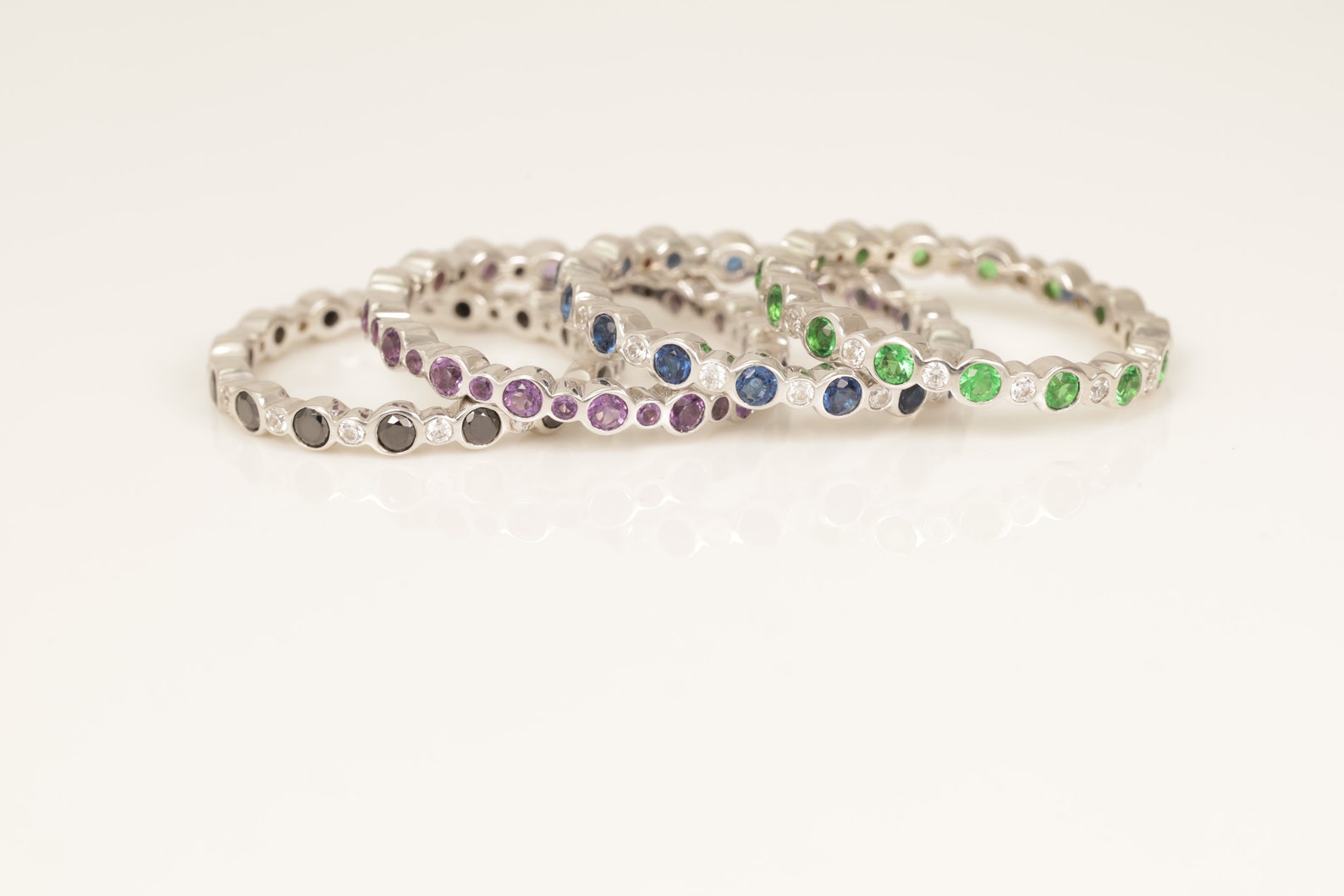 Alternating Bezel Set Gemstone Wedding Band, Full Eternity Stackable ...