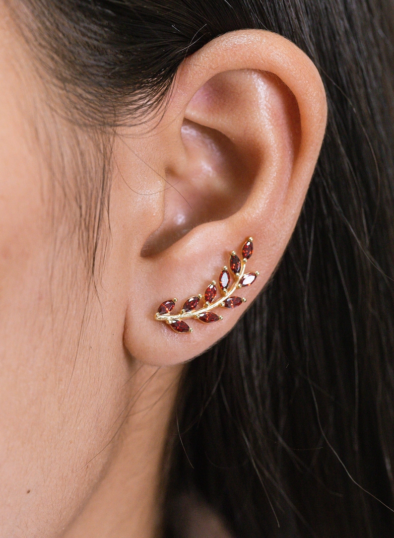 Garnet Earring Climber / Marquise Ear Crawlers Earrings / Ear - Etsy