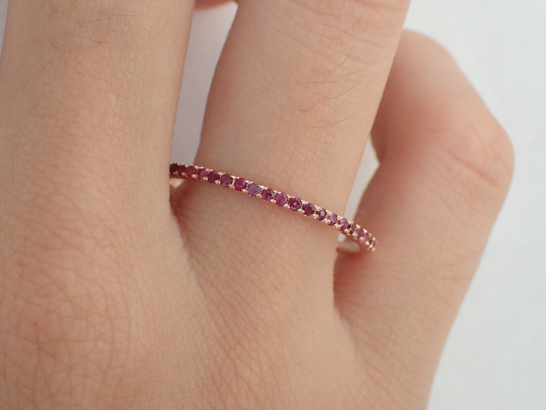 18k Ruby Wedding Band Full Eternity Ruby Ladies Wedding Ring Stacking ...