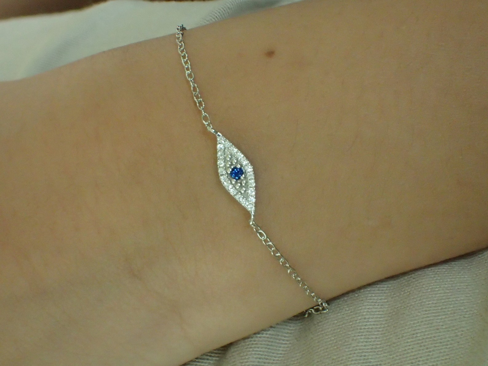 Evil Eye Diamond Bracelet, 14k Solid Gold Lucky Charm, Gift for Ladies ...