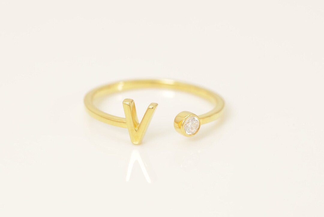 Personalized V Initial Rings, Open Cuff Ring, Dainty Initial Ring ...