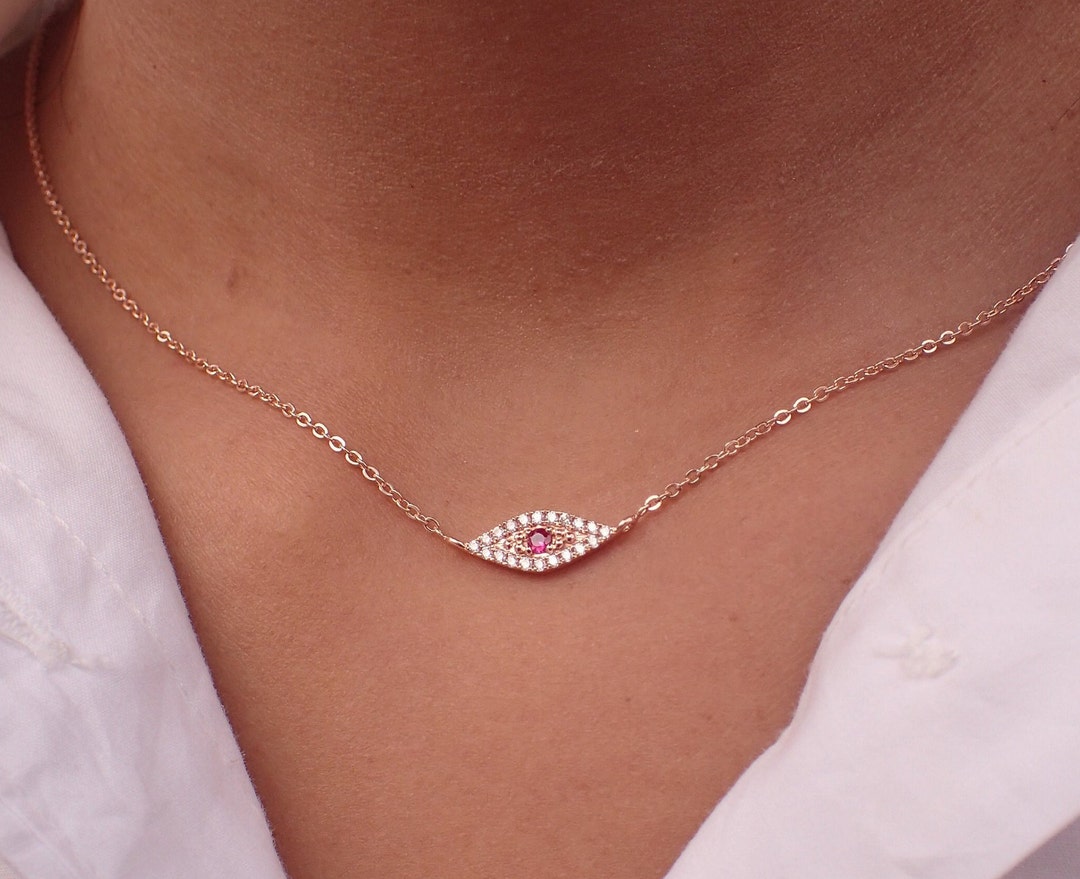 Ruby Diamond Evil Eye Necklace / July Birthstone Necklace / Good Luck ...
