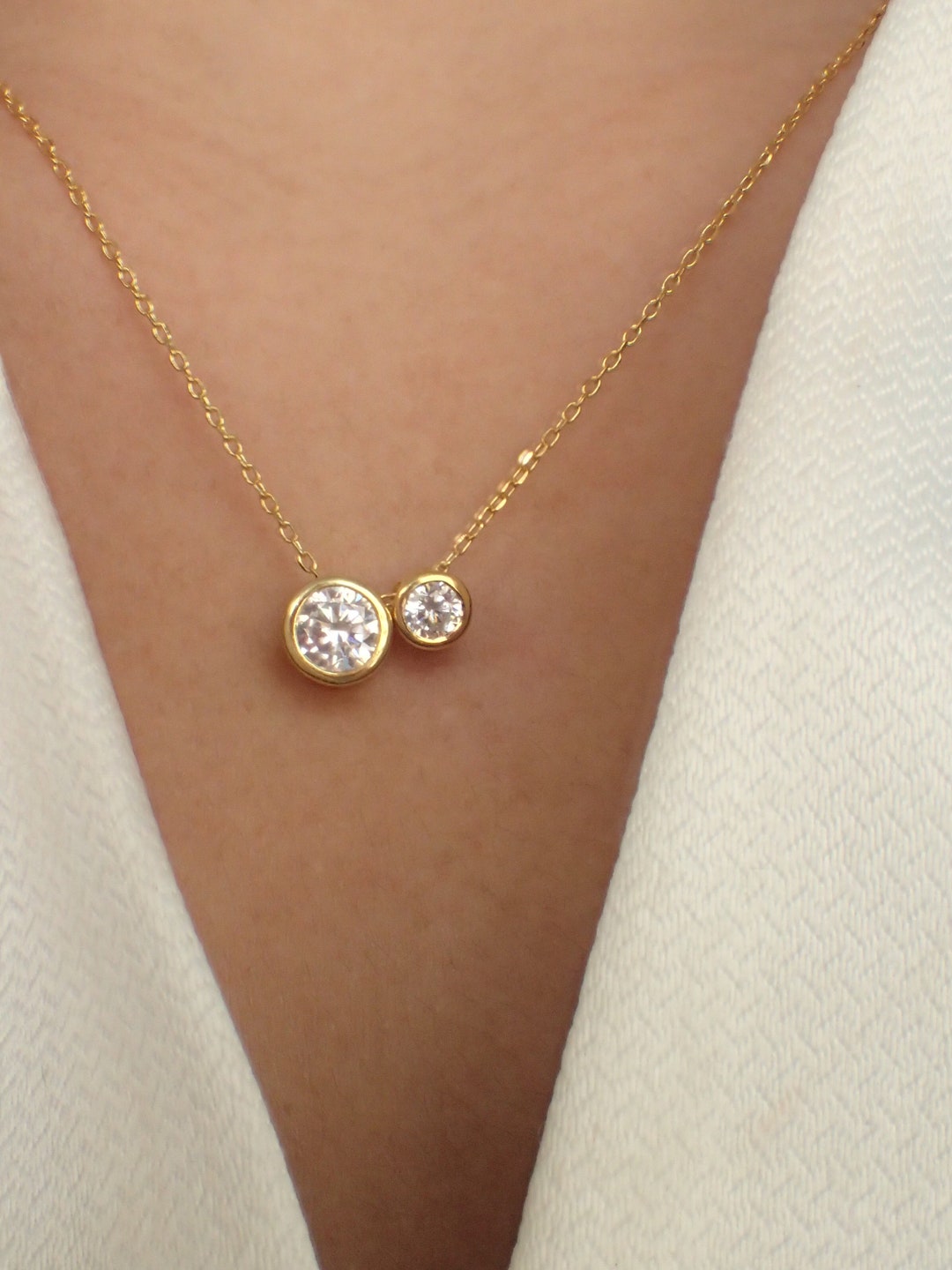 Solitaire Necklace / Delicate Diamond Necklace / Sterling Silver Bezel ...