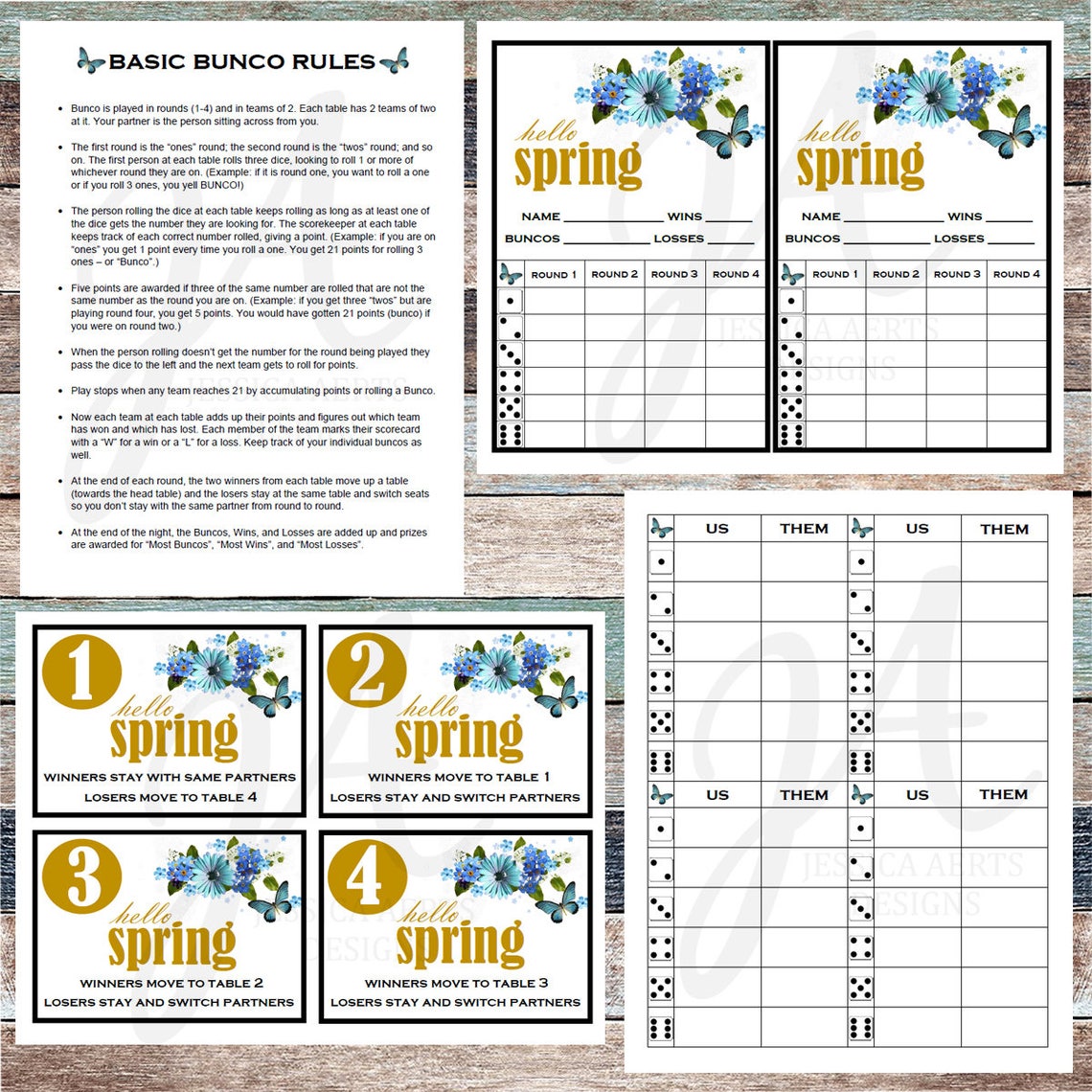 Spring Printable Bunco Cards - Etsy