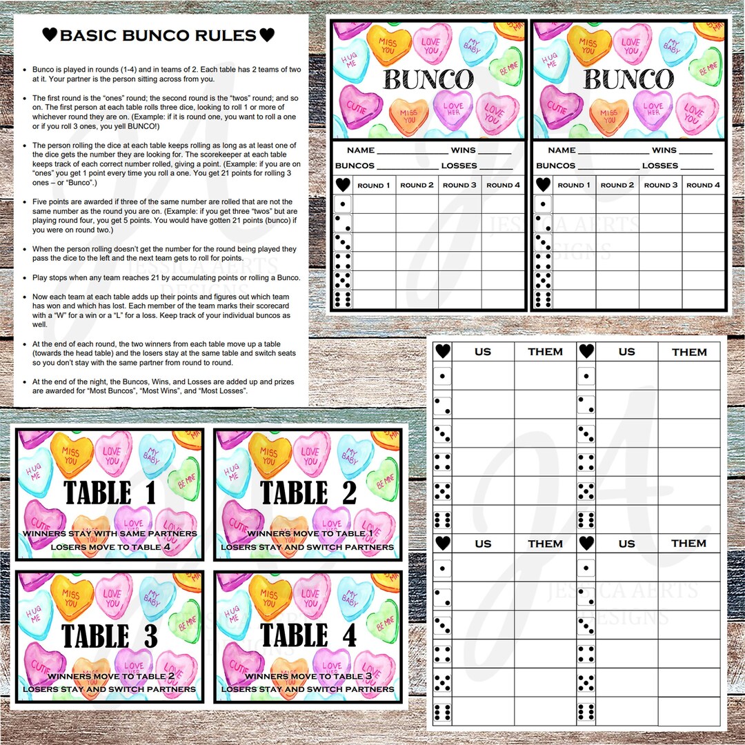 Valentine Hearts Printable Bunco Cards - Etsy