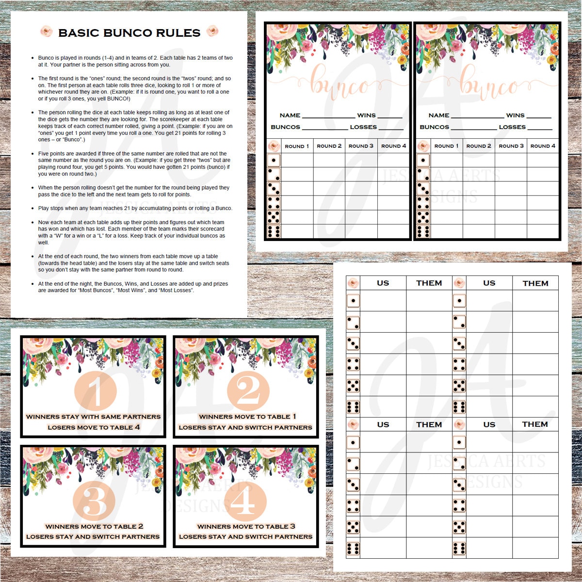 Floral Printable Bunco Cards - Etsy