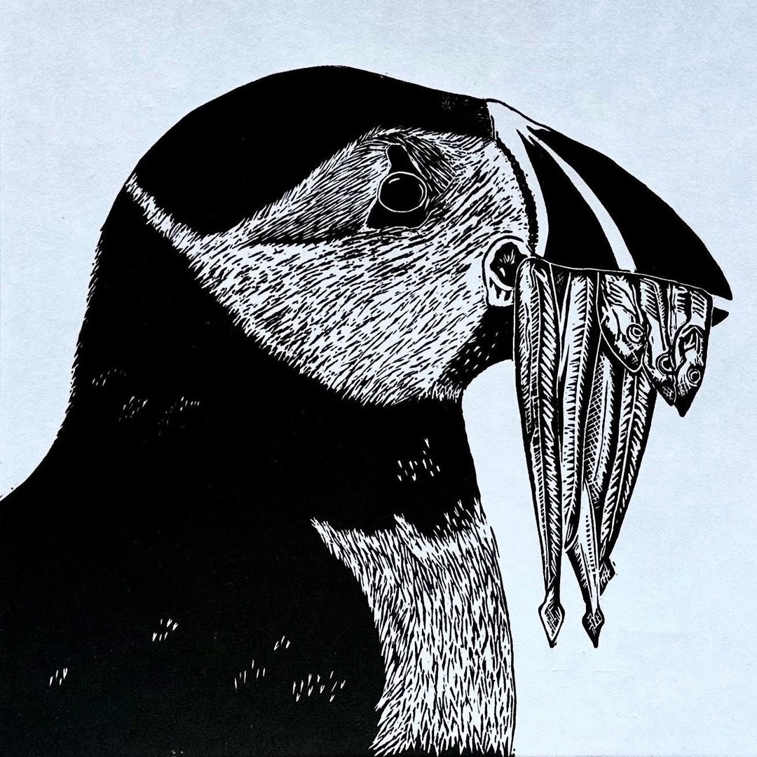 Puffin Lino Print | Bird Print | British Wildlife Art | Handmade ...