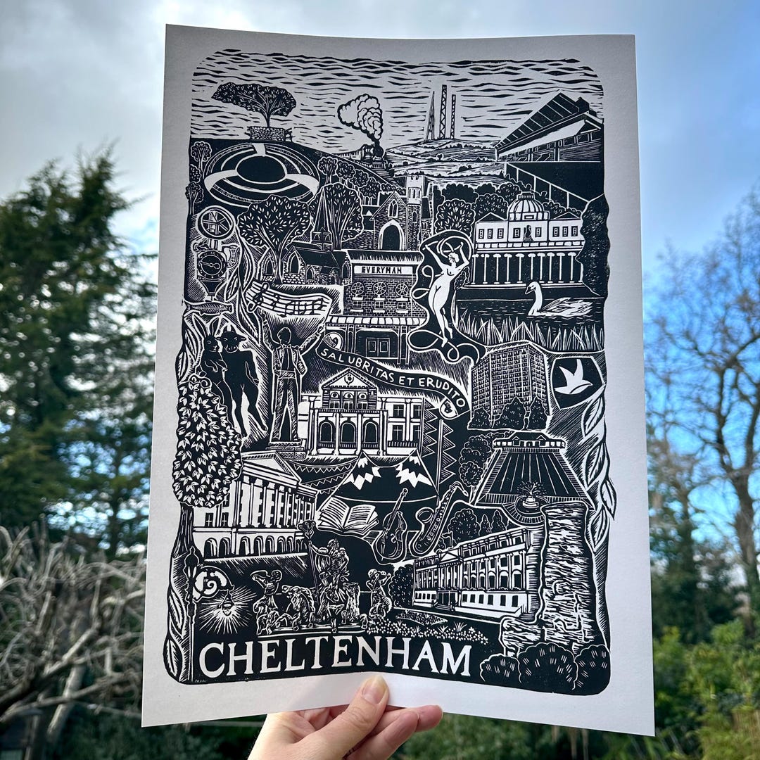 Cheltenham Original Linocut Print | Cheltenham Poster | Cheltenham Art ...