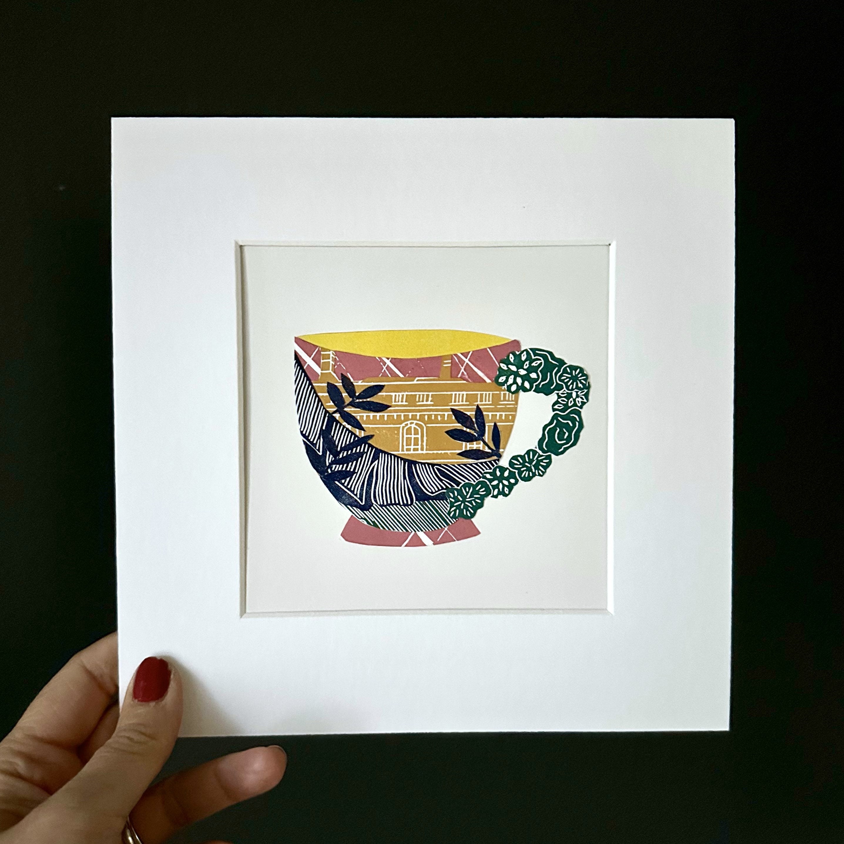 Original Collage Cup Linocut Collage Lino Print Collage Original Print ...