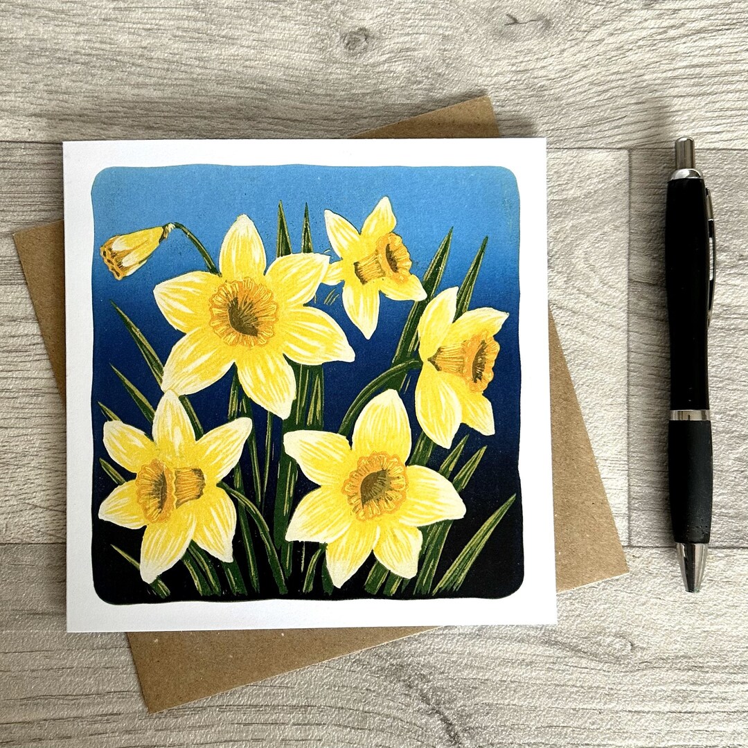 Daffodils Greeting Card | Single Square Greeting Card With Recycled ...
