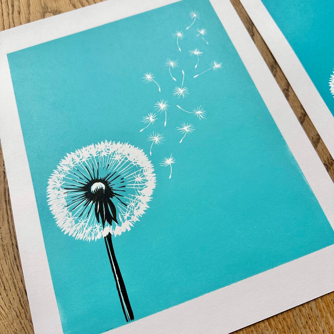 Make a Wish Dandelion Linocut Print - Etsy