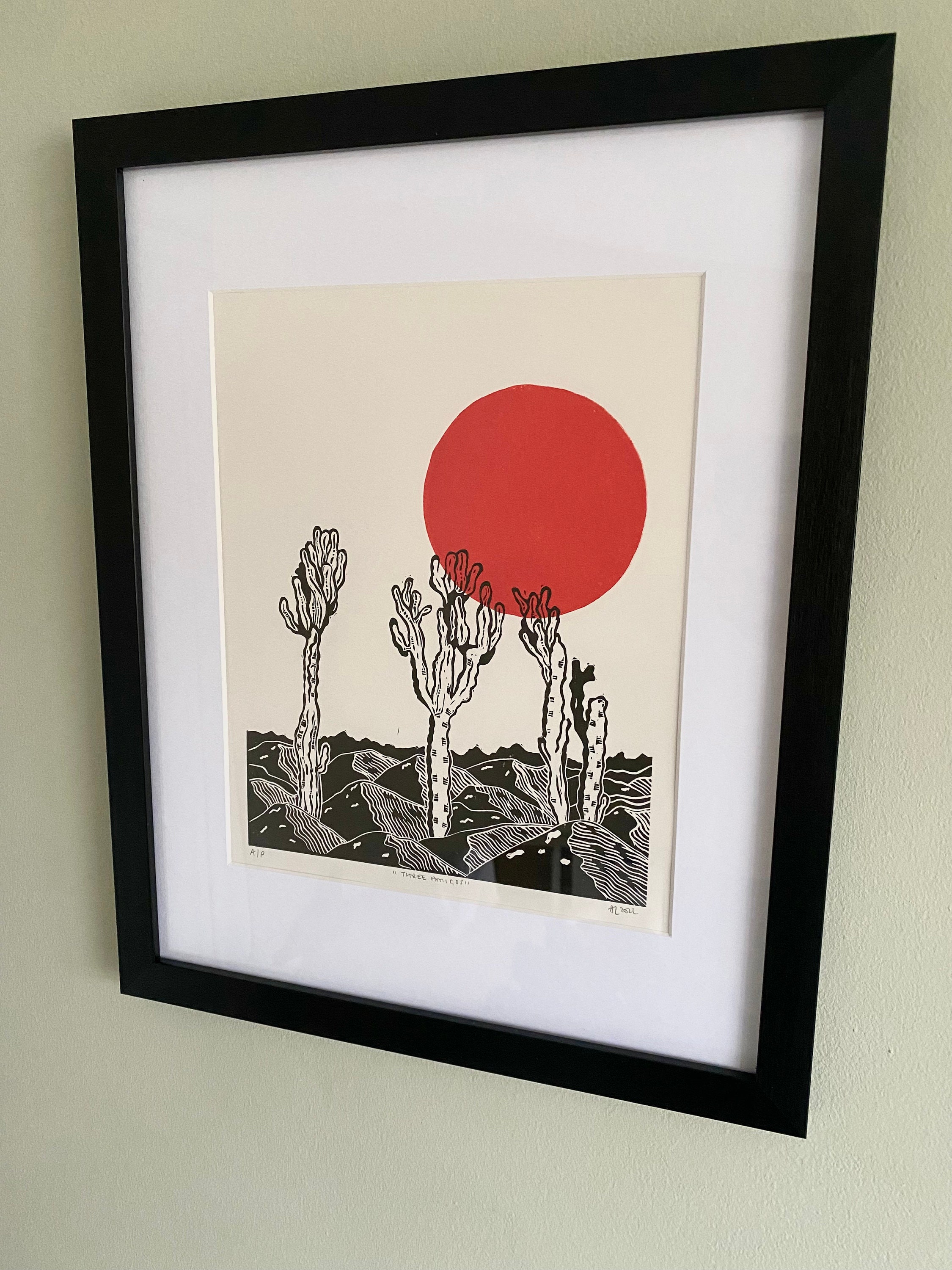 Three Amigos Catcus Linocut Print Handmade Cactus Print Landscape Art ...
