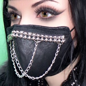 Vegan Leather Silver Bead and Chain Mask - With Nose Bridge - Etsy