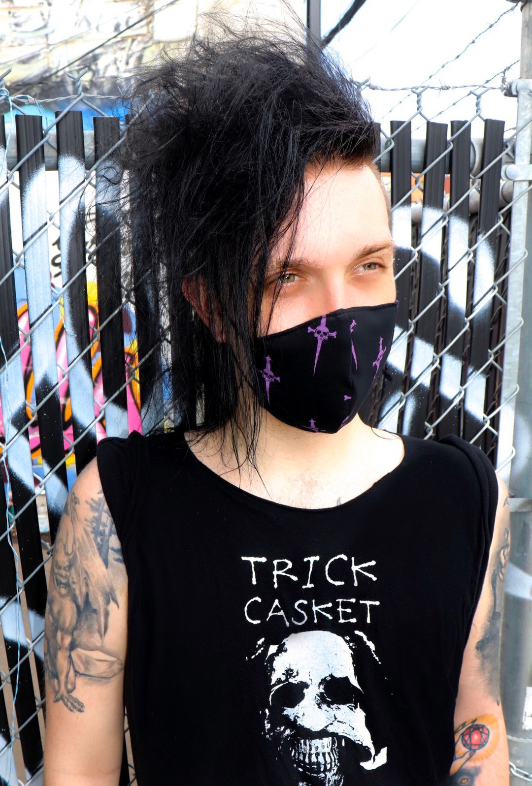 Lip Service Dagger Black/purple Dagger Print Mask - Without Nose Bridge ...