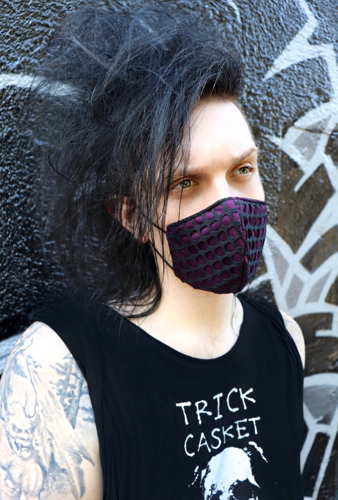Black and Purple Fishnet Mask Without Nose Bridge - Etsy