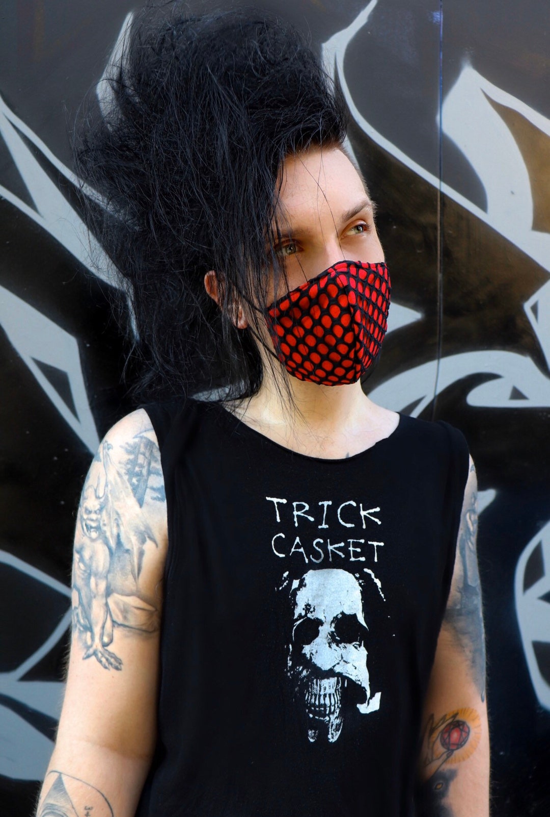 Black and Red Fishnet Mask- Without Nose Bridge - Etsy