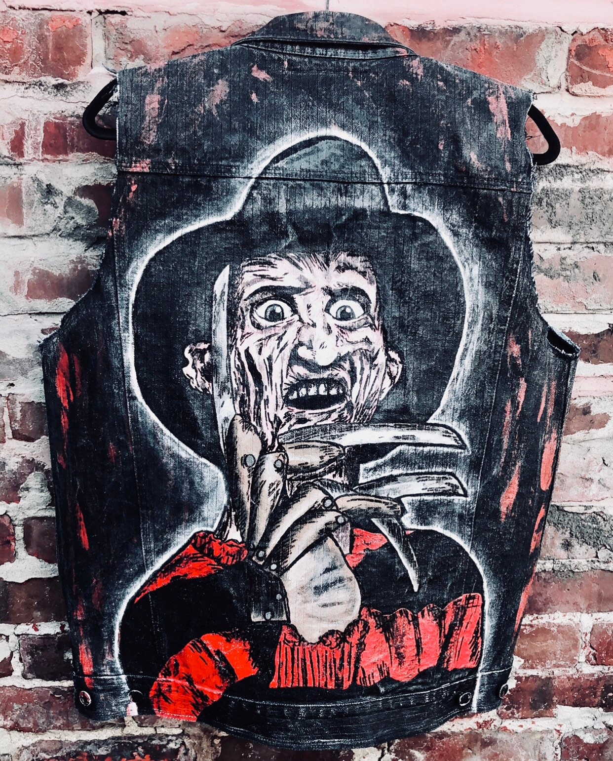 Hand Painted Freddy Krueger Vest With Wax Like Coating- Mens M Ooak - Etsy