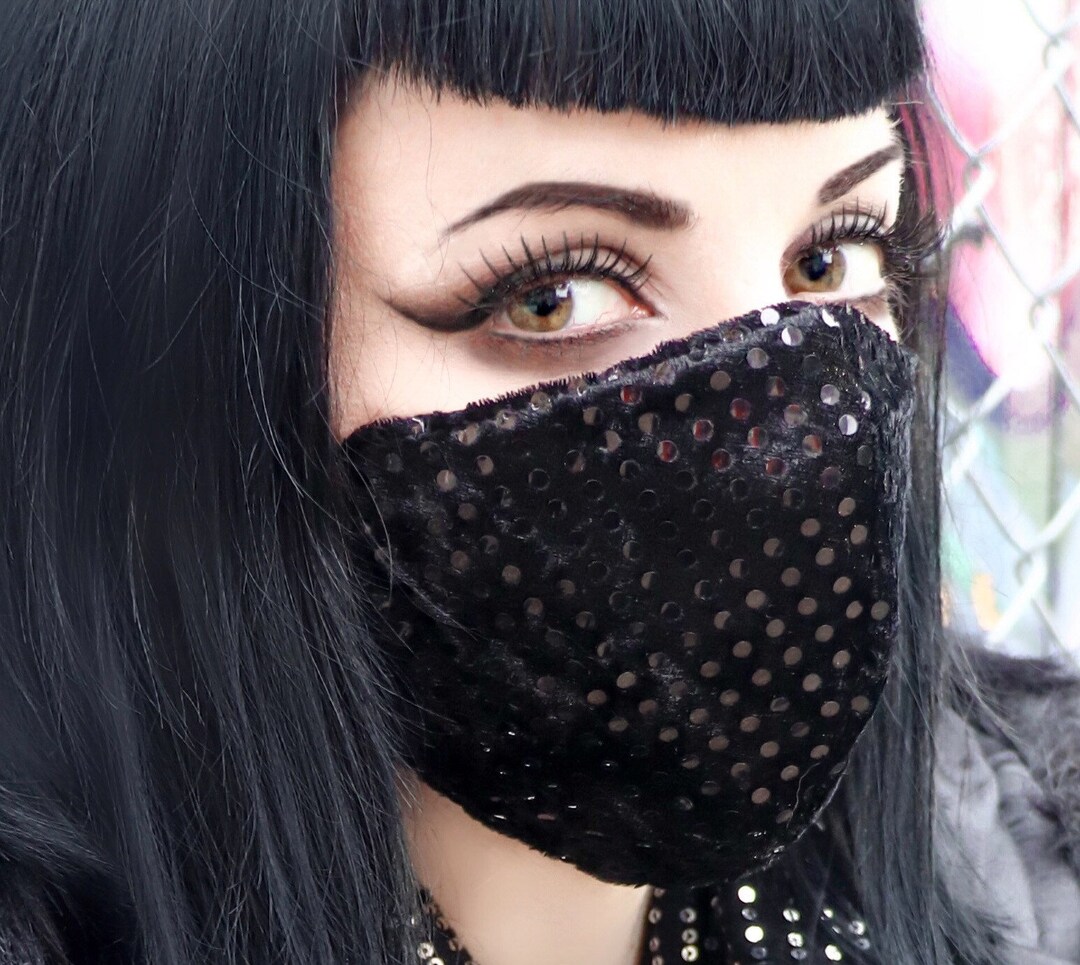Black Velvet& Shiny Polka Dot Mask-with Nose Bridge - Etsy