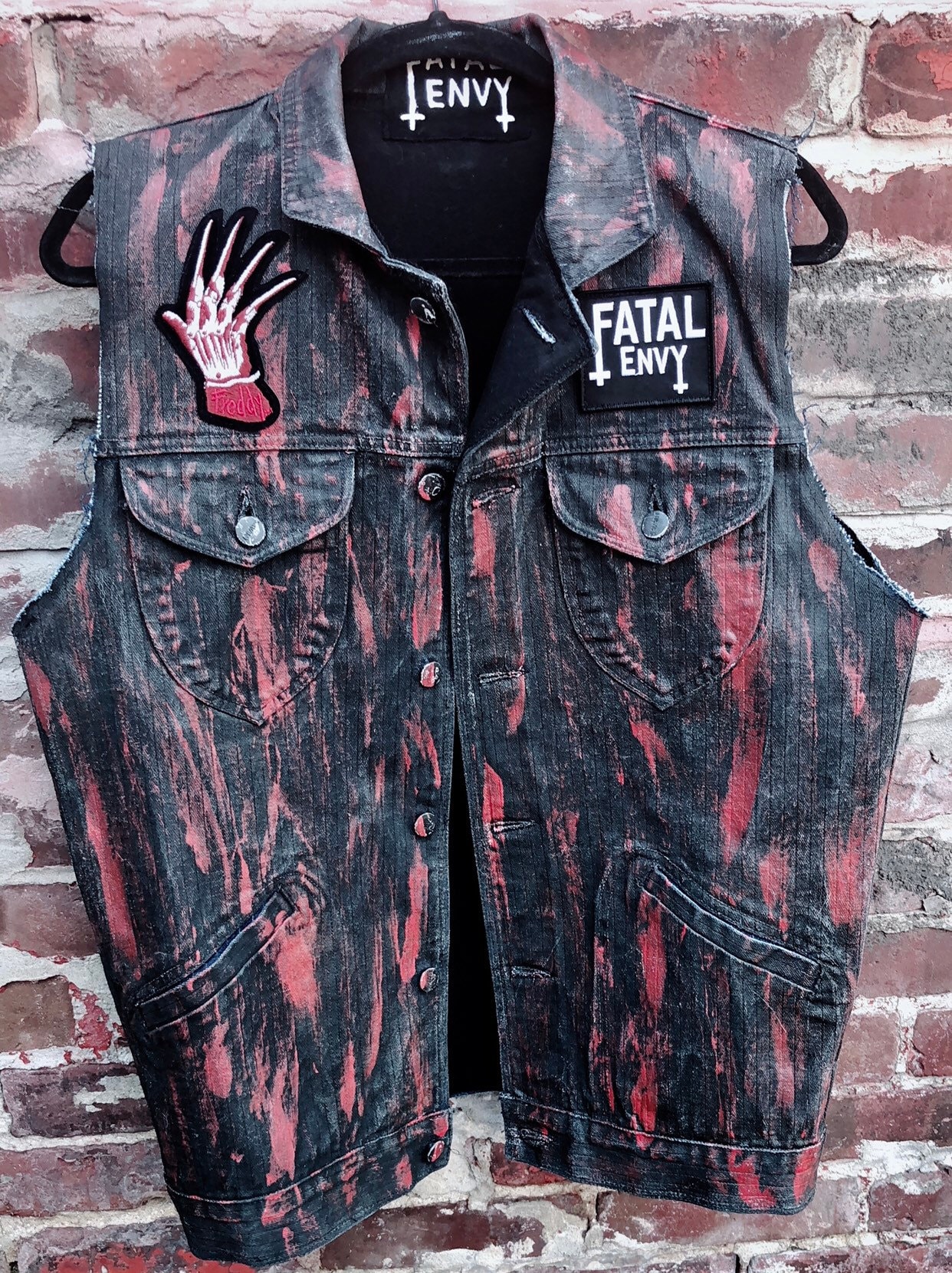 Hand Painted Freddy Krueger Vest With Wax Like Coating- Mens M Ooak - Etsy