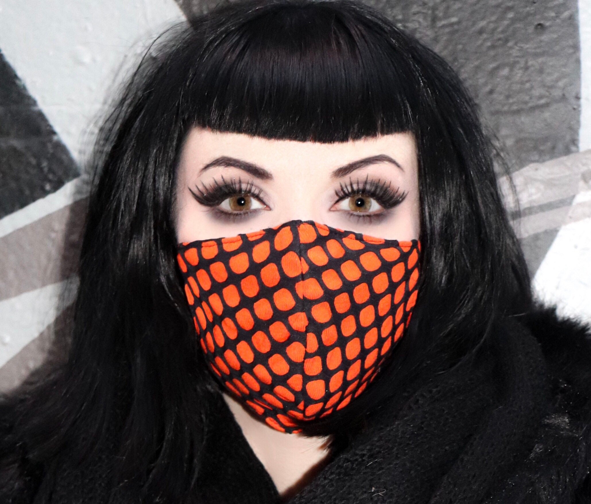 Black and Orange Fishnet Mask- With Nose Bridge - Etsy