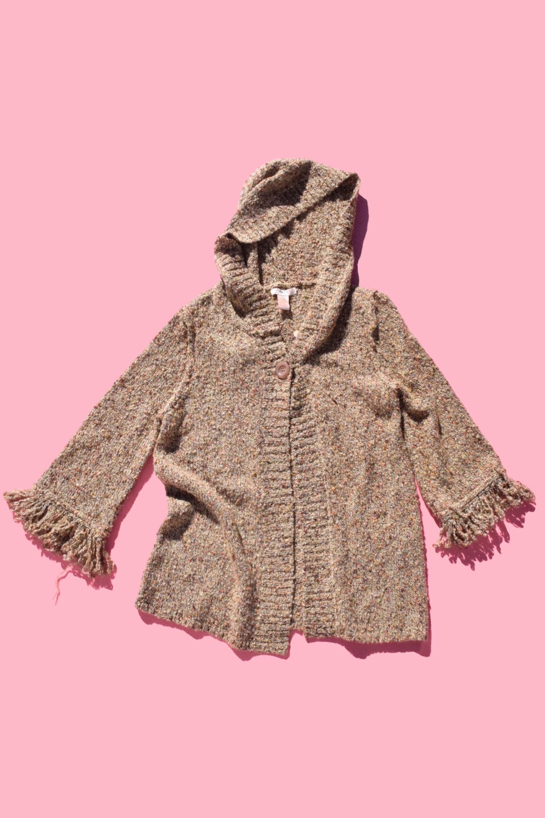2000s Fringe Knit Hooded Cardigan - Etsy