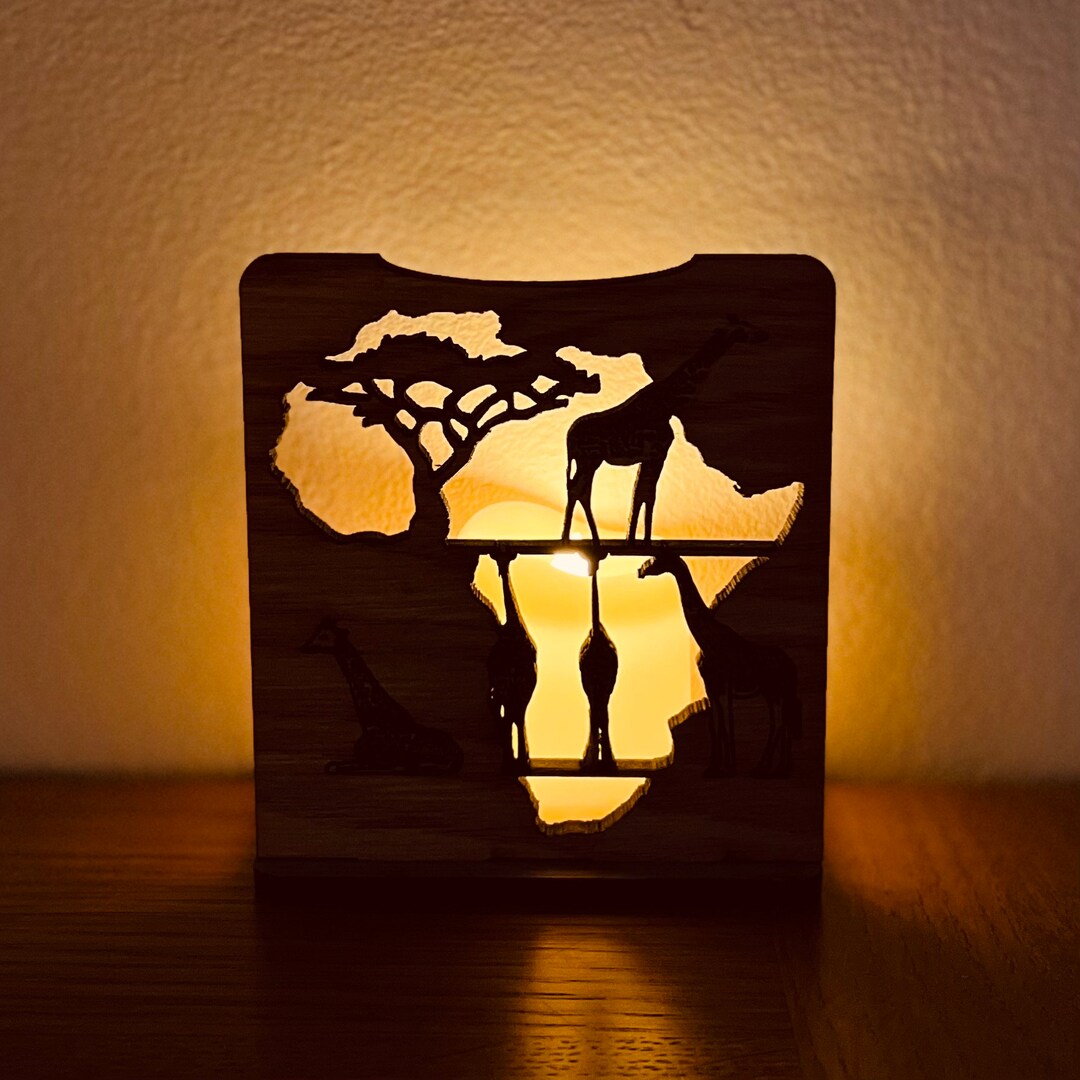 Photophore en bois Animaux d'Afrique - Etsy France