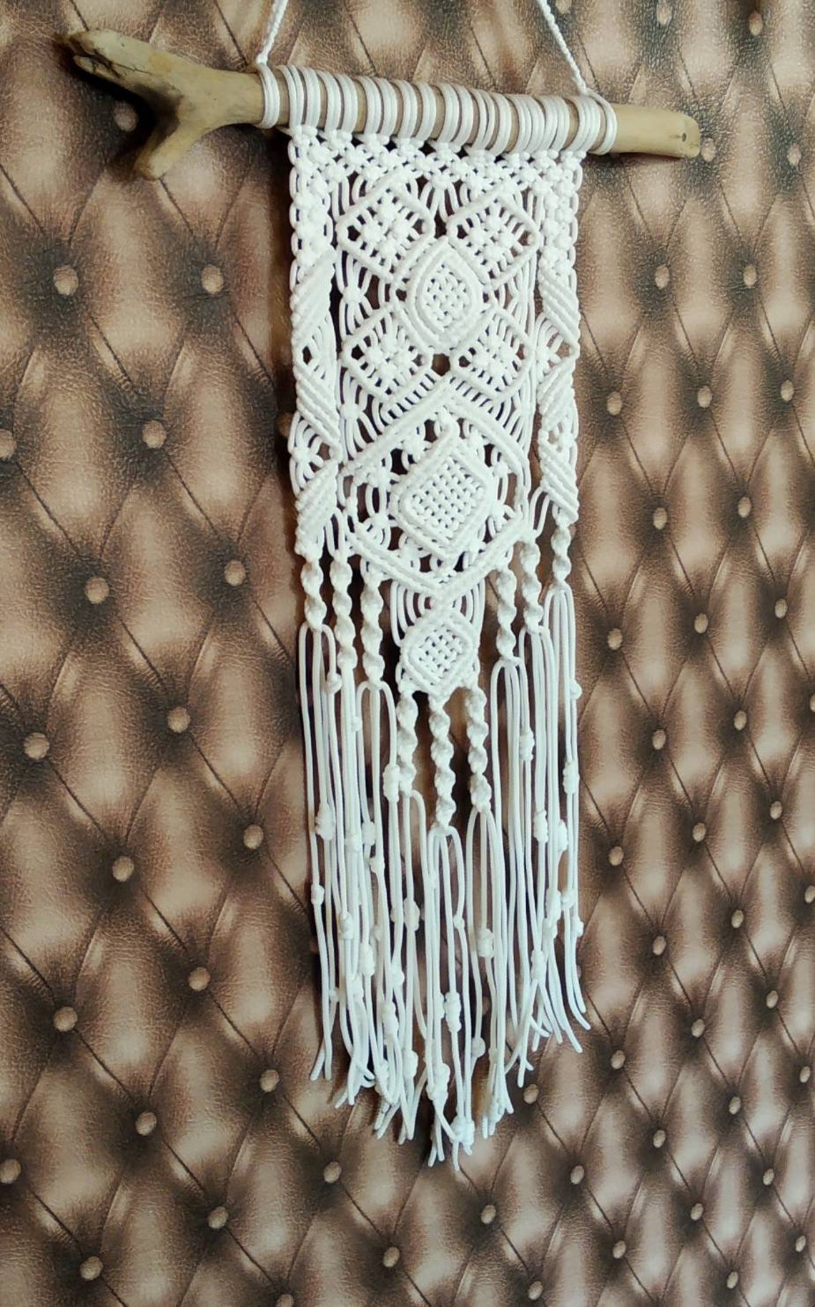 Macrame Handmade White Wall Hanging on Driftwood Macrame - Etsy