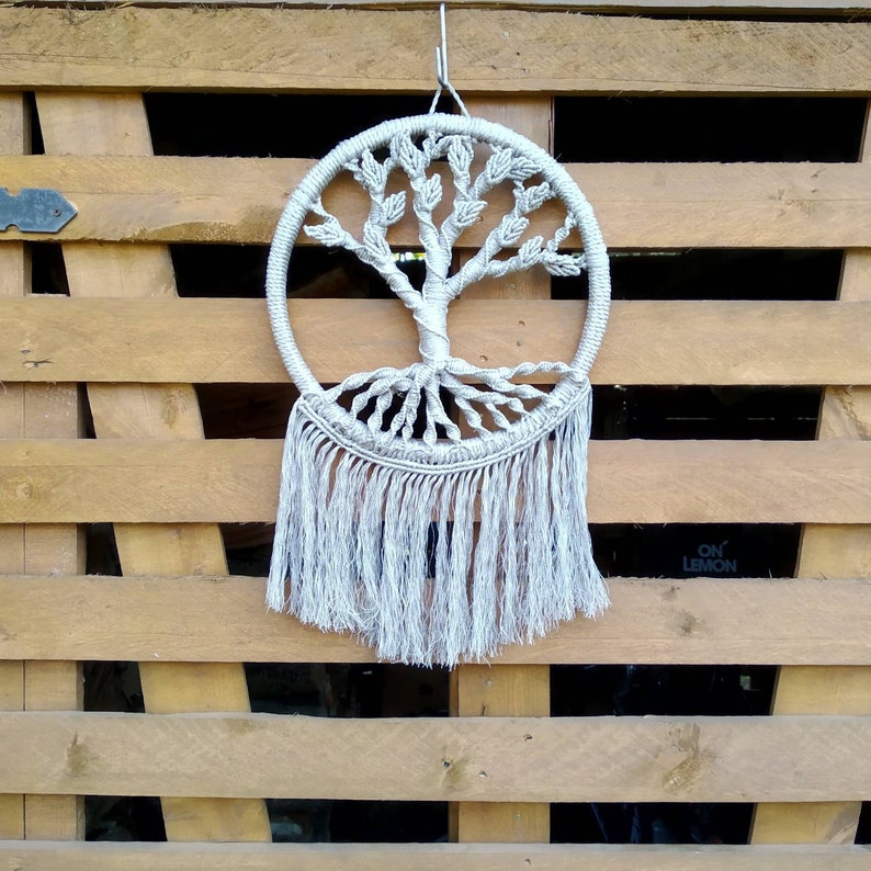 Linen Cord Tree of Life, Macrame Linen Wall Hanging With Owl ...