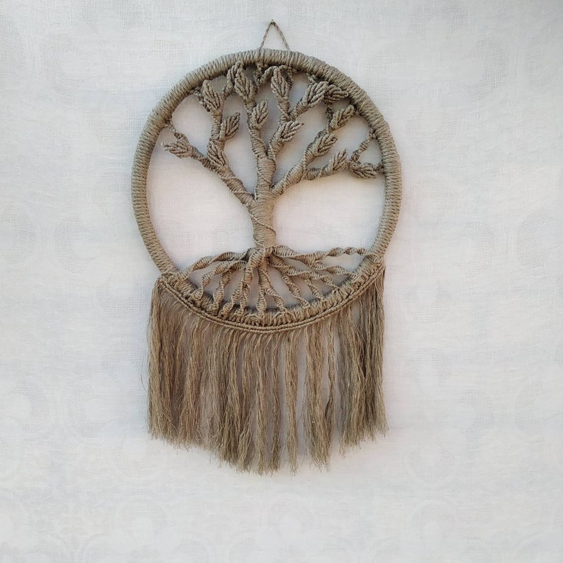 Linen Cord Tree of Life, Macrame Linen Wall Hanging With Owl ...