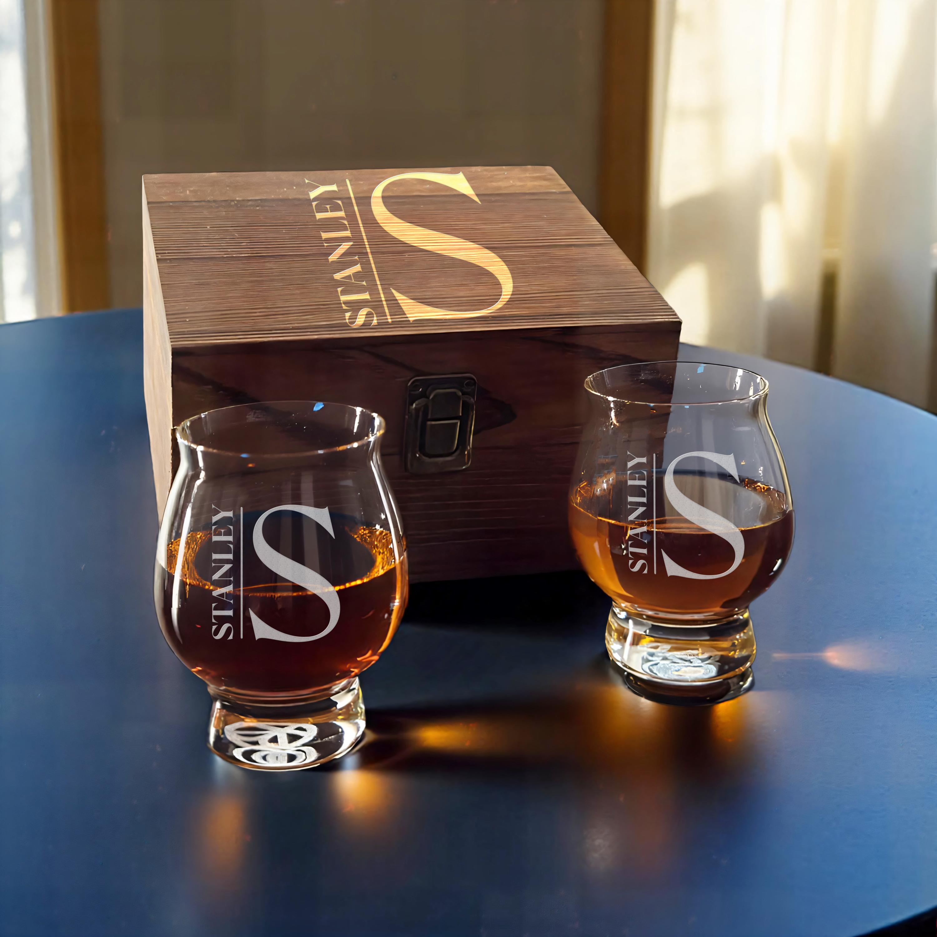 Bourbon Tasting Glass Set – Custom Engraved 8 Oz Glasses With Wooden ...