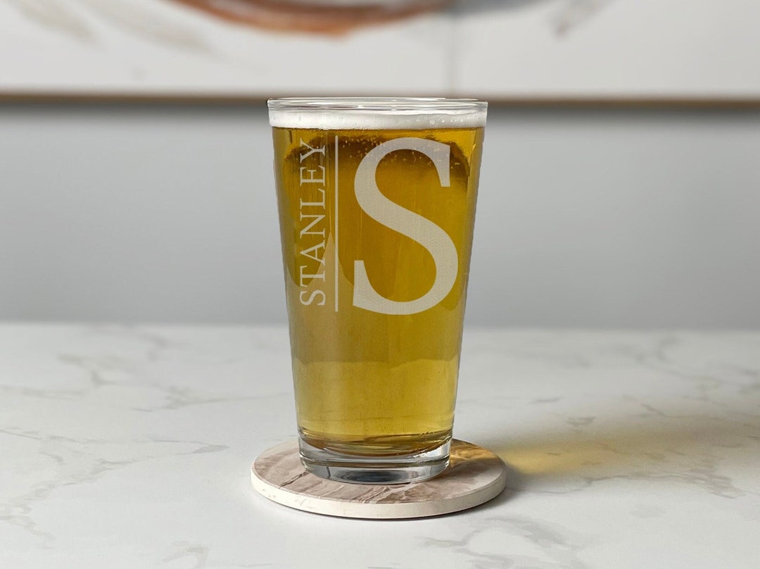 16 Oz Custom Pint Glass, 16 Oz Monogram Beer Pint Glass, Etched ...
