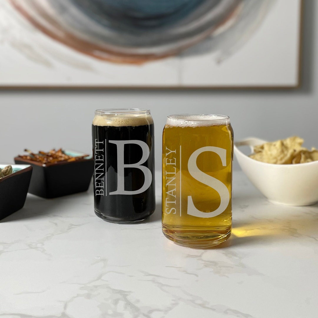 Set of 2 Personalized Beer Can Glasses, Monogram Beer Can Glass, Etched ...