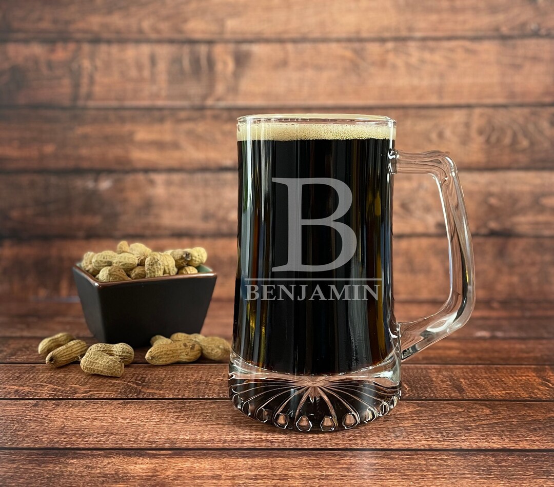Etched Monogram 25 Oz Beer Mugs, Beer Mug Glass, Personalized Mugs ...
