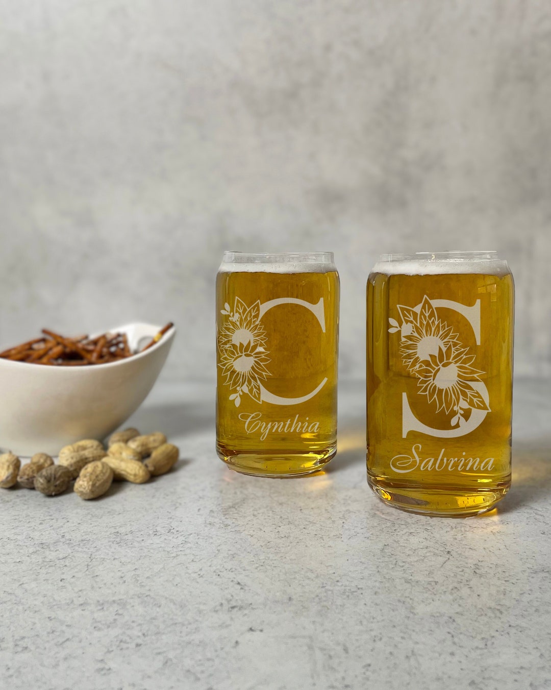 Engraved Monogram Beer Glasses Bridal Party Favor Personalized Beer Can Glass Bridesmaid T