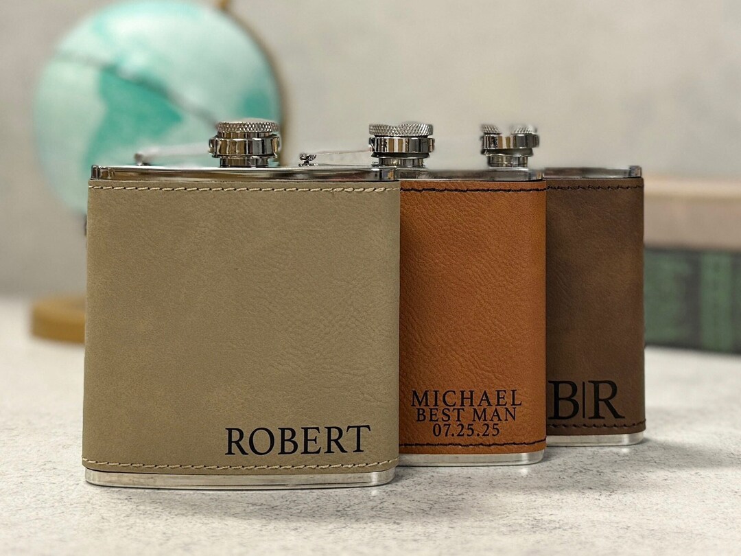 Engraved Leather Flask: Personalized Groomsmen Gift, Wedding Favor - Etsy