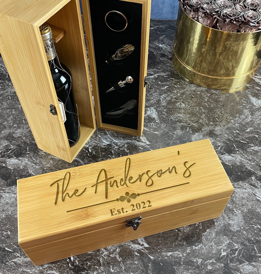 Engraved Wine Box - Wine Bottle Opener - Custom Wine Box - Anniversary ...