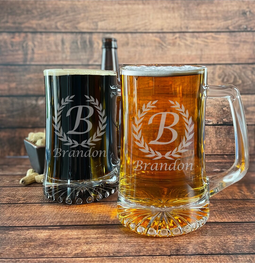Set of 2 Personalized Beer Mugs 25 Oz, Monogram Beer Mug Glasses ...