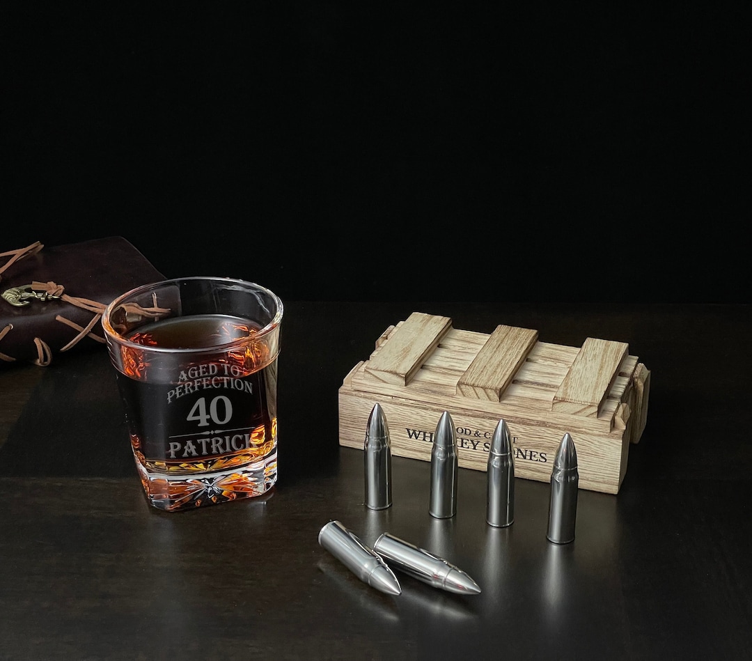 Whiskey Bullets Set With Square Whiskey Glass, Valentines Gift for ...