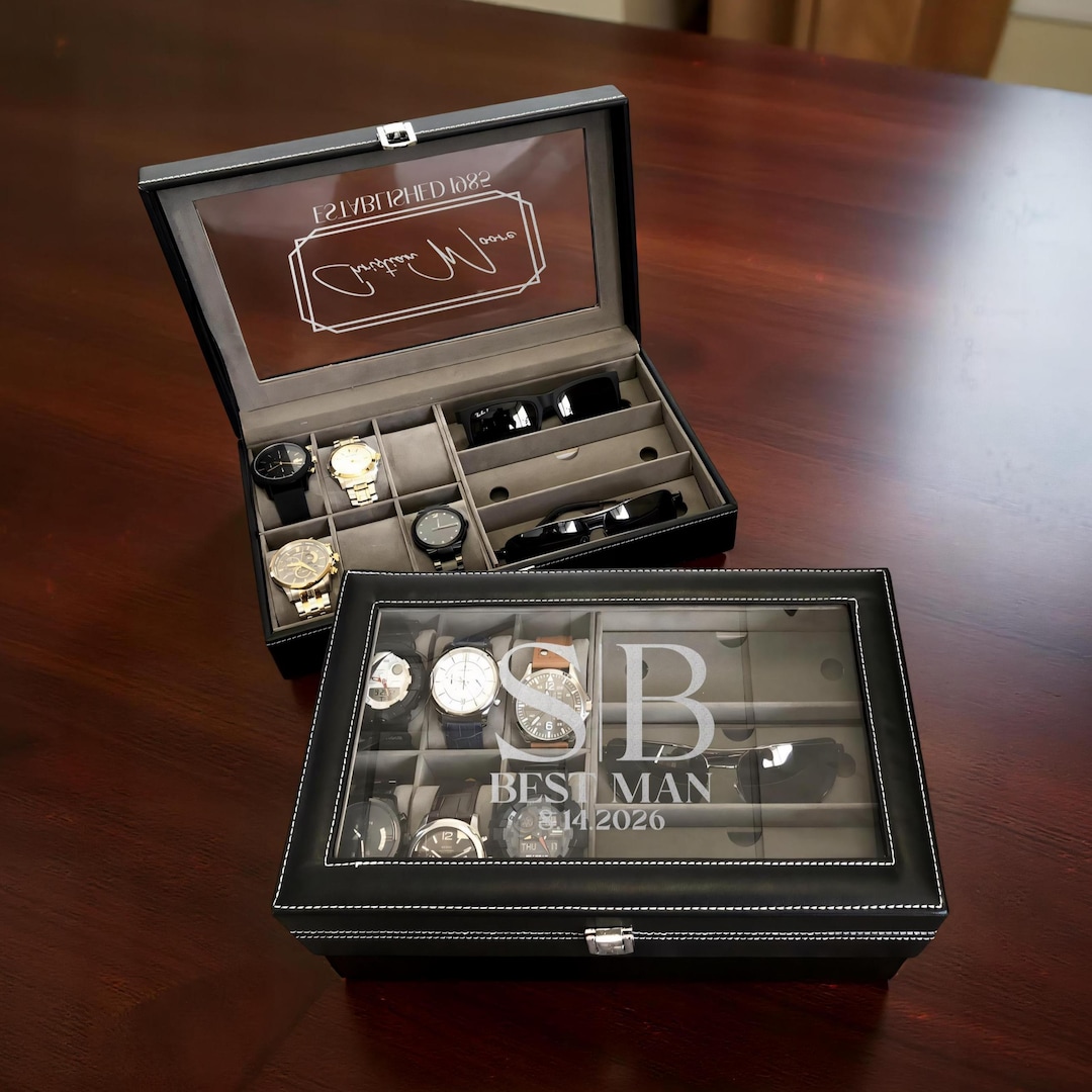 Personalized Watch Box for Men – Custom Groomsmen Gift, Black ...