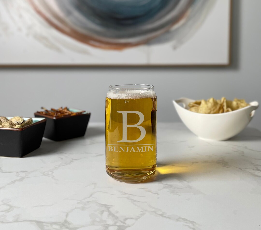 Etched Monogram Beer Glasses Beer Can Glass Personalized Pint Beer Lover T Man Cave T