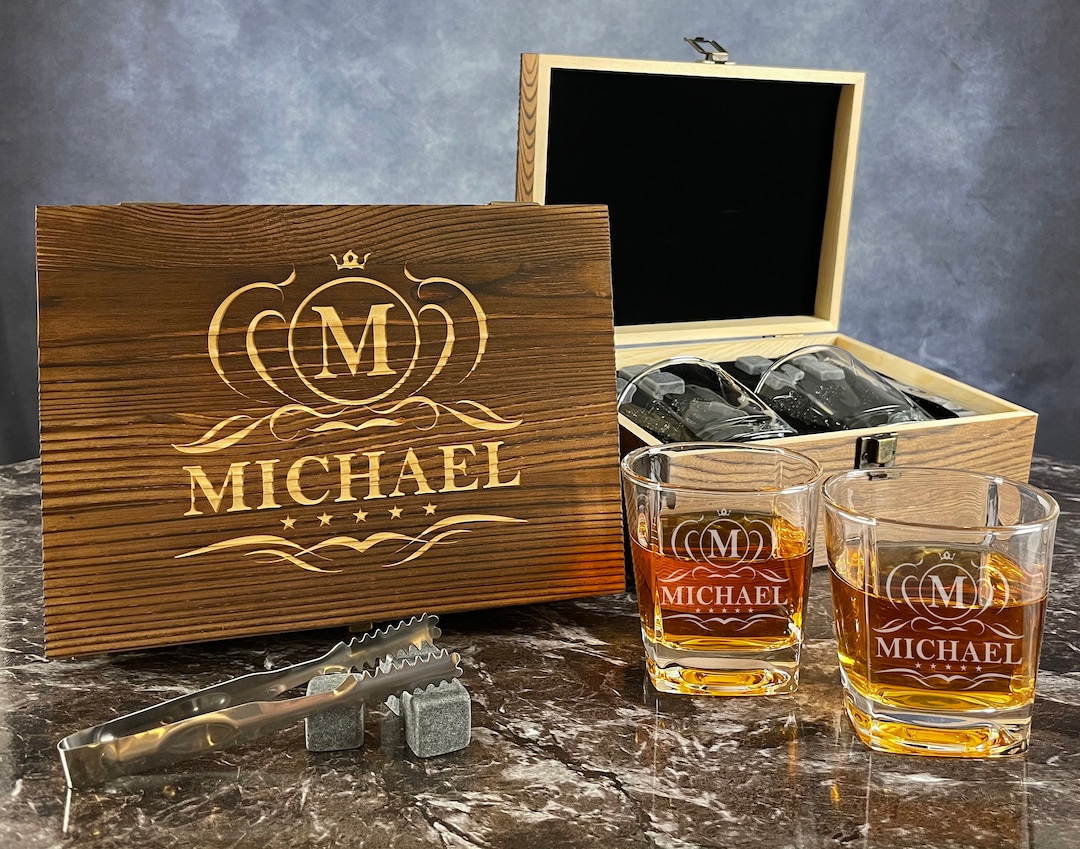 Whiskey Glasses - Personalized Whiskey Box - Whiskey Gift - Chilling ...