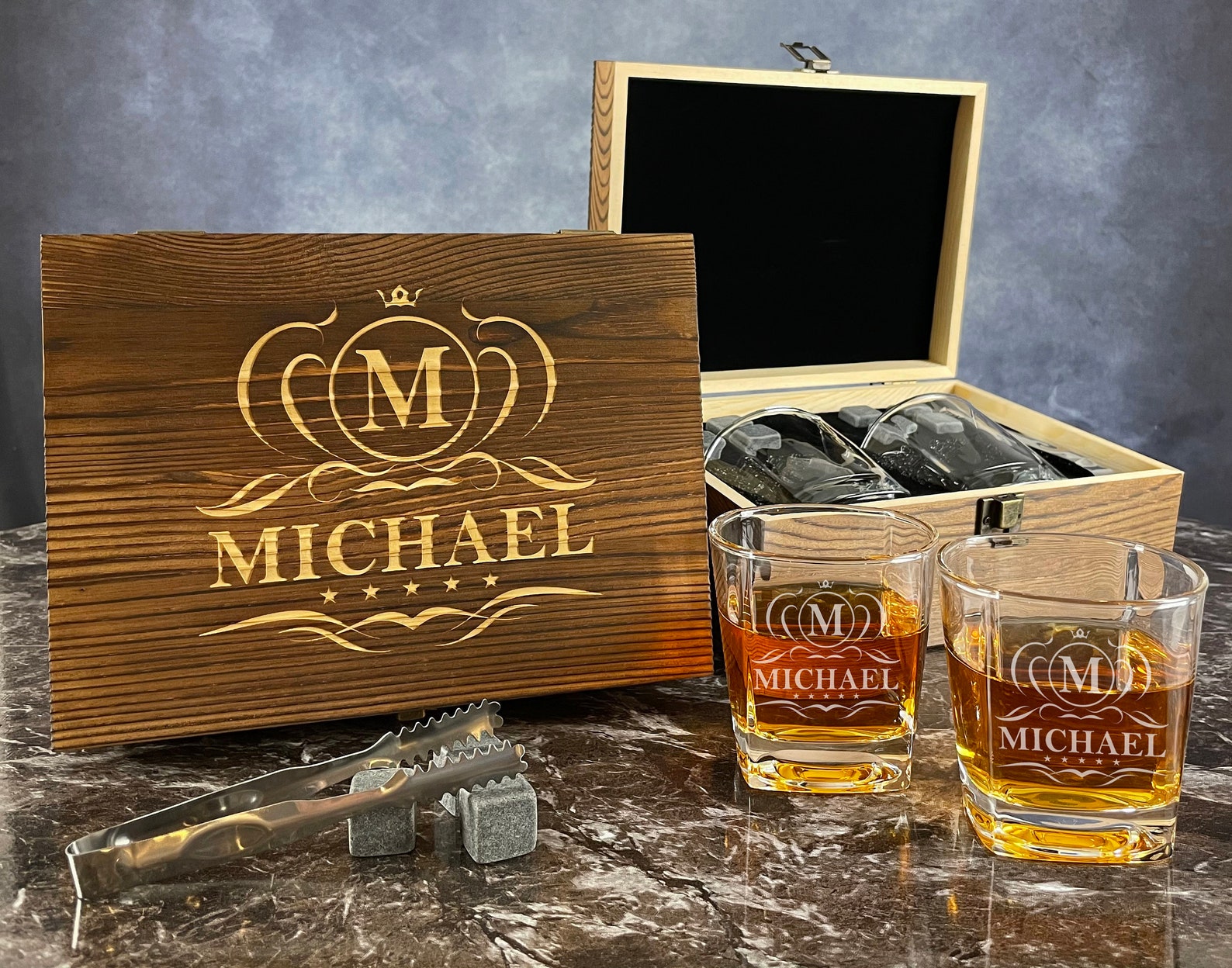 Whiskey Glasses Personalized Whiskey Box Whiskey Gift - Etsy