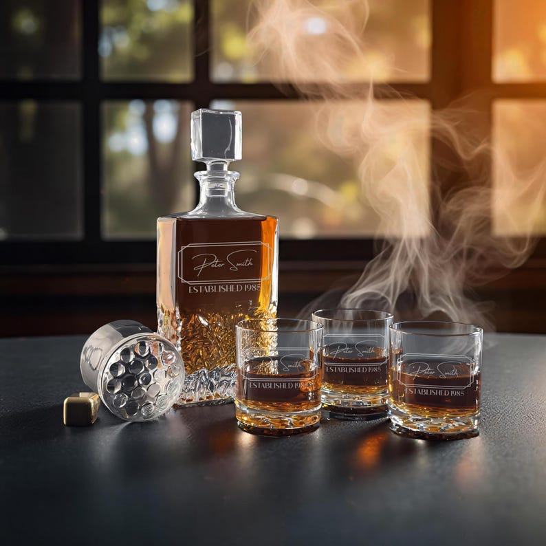 Engraved Rectangle Decanter Set – Personalized Whiskey Decanter With ...