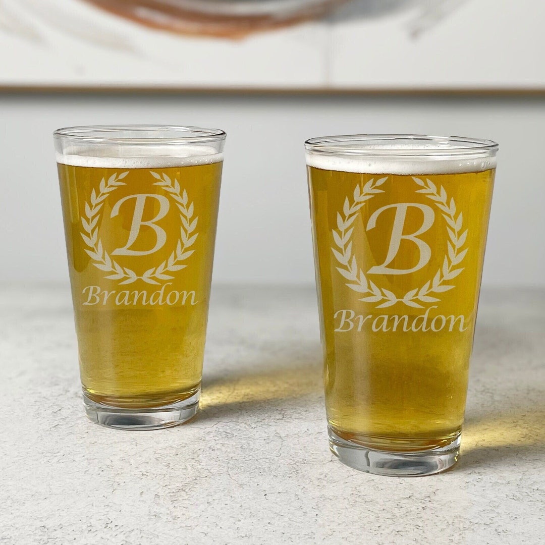 Set of 2 Personalized Beer Gifts, Monogram Pint Glasses, Etched ...