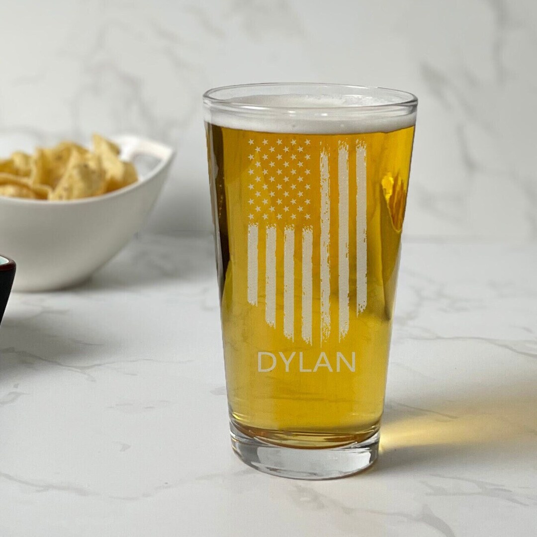 Etched Monogram Beer Glasses Engraved Ts For Dad American Flag Beer T Patriotic T